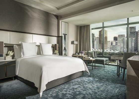 Grey Style Modern Hotel Bedroom Furniture With Stainless Steel / Solid Wood