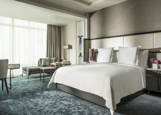 Grey Style Modern Hotel Bedroom Furniture With Stainless Steel / Solid Wood