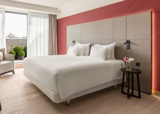 Customized Modern Hotel Bedroom Furniture With Fixed Furniture MDF Material