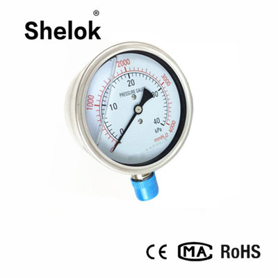 Stainless steel kpa mmH2O 304SS copper dual scale micro vacuum capsule pressure gauge