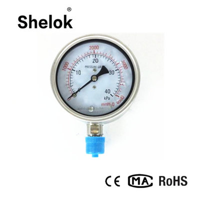Stainless steel kpa mmH2O 304SS copper dual scale micro vacuum capsule pressure gauge