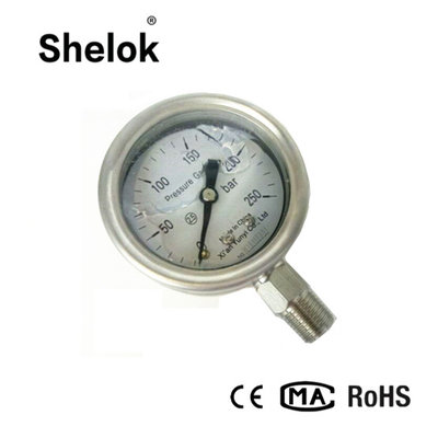 250bar high temperature bourdon tube manometer liquid filled pressure gauge stainless steel