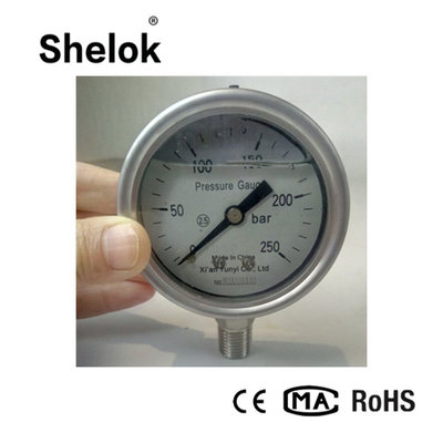 250bar high temperature bourdon tube manometer liquid filled pressure gauge stainless steel