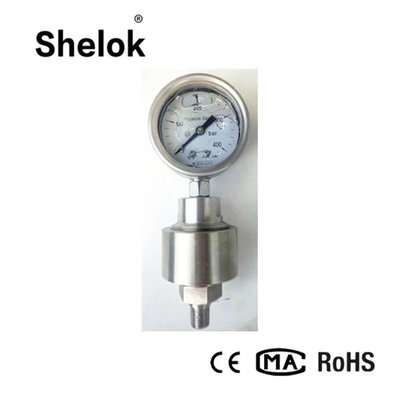 Stainless steel glycerine or silicone oil filled diaphragm seal pressure gauge with one piece welding isolator