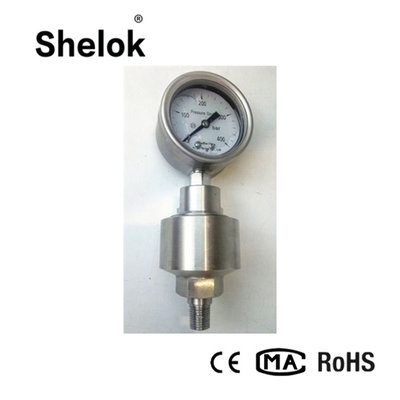 Stainless steel glycerine or silicone oil filled diaphragm seal pressure gauge with one piece welding isolator
