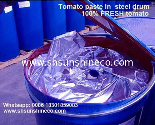 Aseptic bag tomato paste in drum steel  with 100% fresh tomato and non-GMO 30-32% Brix Cold break