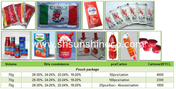 China professional supplier of small package tomato paste, pouch tomato paste, tomato ketchup, tomato sauce