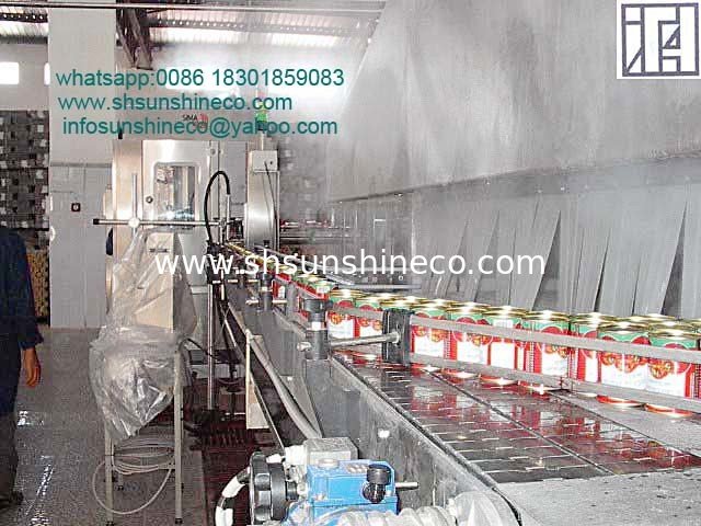 Spray continuous pasteurization cooling tunnel second pasteurization of various bottle, canne, or bag tomato paste