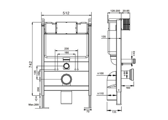 Hotel Washroom P-Trap Wall Hung Toilet Hidden Cistern Dual Flush KDR-010E