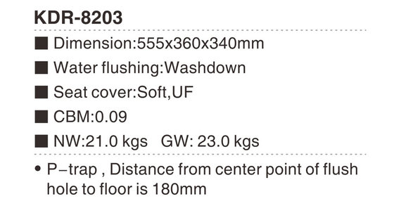 P Trap washdown Water flushing Ceramic Wall Hung Toilet Wall Mounted  KDR-8203