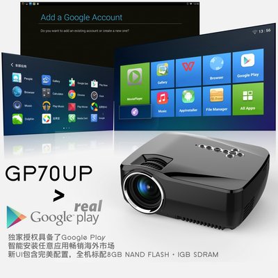 simplebeamer GP70UP Micro Wireless Projector 1200 lumens with Android 4.44 OS,wifi projector Bluetooth