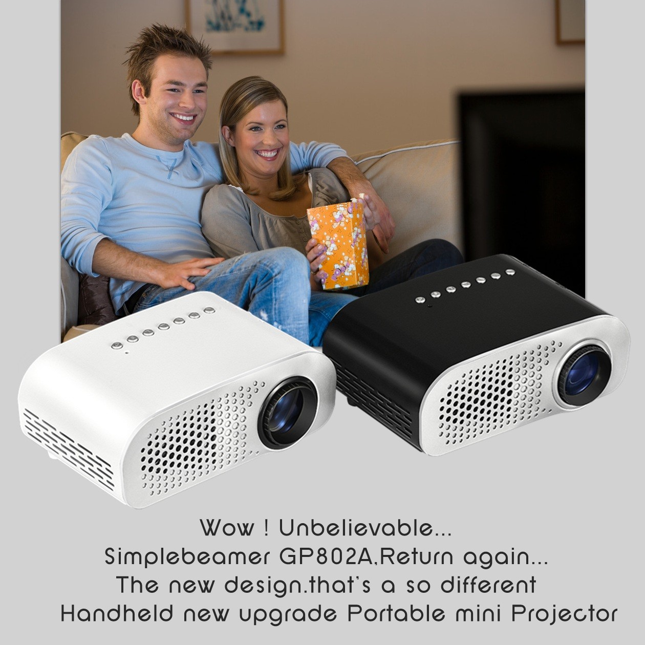 simplebeamer GP802A double HDMI port new mini led projector,Micro Portable game Projector with ATSC,HDTV