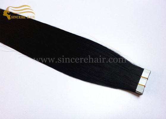 26 Inch Remy Human Hair Extensions, 65 CM Long Jet Black Remy Tape In Human Hair Extensions 2.5 Gram x 20 Piece For Sale supplier
