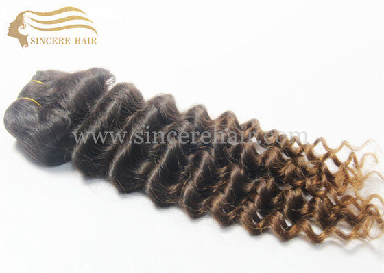 45 CM Ombre CURLY Hair Extensions Weft for Sale, 18 Inch Ombre Curly Remy Human Hair Weft Extension for Sale supplier