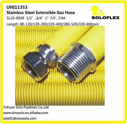 Stainless Steel Corrugated Extensible Hose for Gas 1/2“,3/4",1" ,Yellow Coated