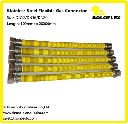 Stainless Steel Corrugated Extensible Hose for Gas 1/2“,3/4",1" ,Yellow Coated