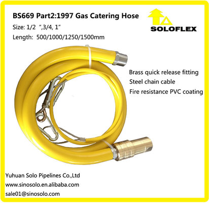 Stainless Steel Gas Catering Hose  1/2“,3/4",1" ,Yellow Coated, with quick release fitting