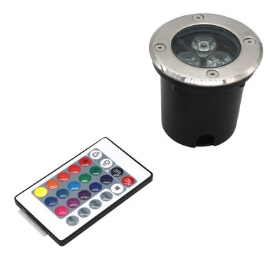 3W RGB Landscaping LED Lights IP67 RGB Underground With 24 Key Remote IR Controller