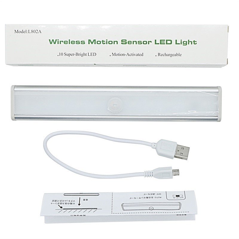 LED Cabinet Lights USB Rechargeable Wireless PIR Motion Sensing Light Bar With Magnetic Strip Wall Light