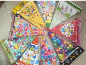 Color birthday party triangulation flag, the dot pure color paper small three jiao flag, cartoon birthday flag spot whol supplier