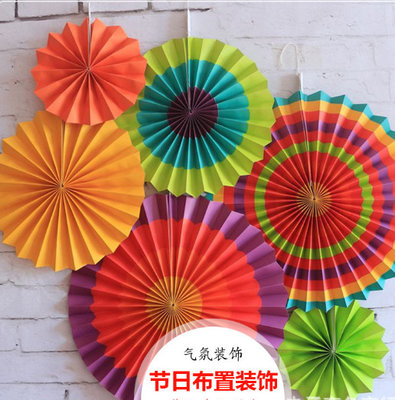 Festive festive supplies paper fan flower set home party wedding decoration decoration 6 sets of paper fan flowers. supplier