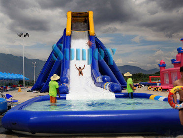 Large children's water inflatable slide wave ball pool mobile water park inflatable pool slide customization.water slide supplier