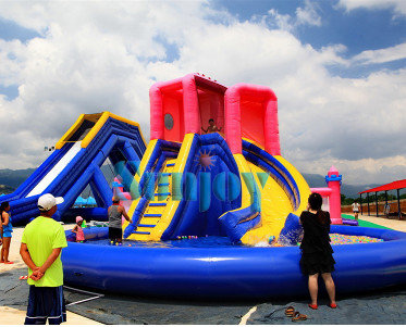 Large children's water inflatable slide wave ball pool mobile water park inflatable pool slide customization.water slide supplier