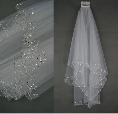 Bridal veil, wedding dress, dress accessories, 2 layers of handmade beads, hook styling bridal veil wholesale supplier