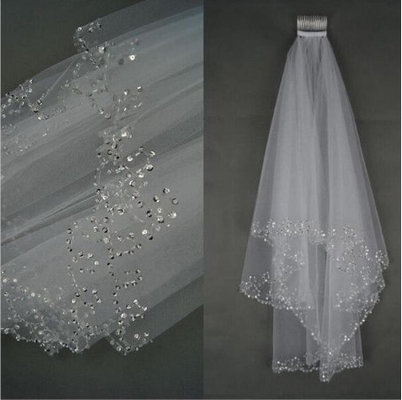 Bridal veil, wedding dress, dress accessories, 2 layers of handmade beads, hook styling bridal veil wholesale supplier