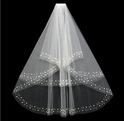 2018 New European and American double wedding, wedding, face veil, hand-stitched pearls, bridal veil supplier