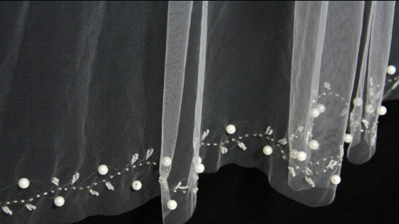 2018 New European and American double wedding, wedding, face veil, hand-stitched pearls, bridal veil supplier