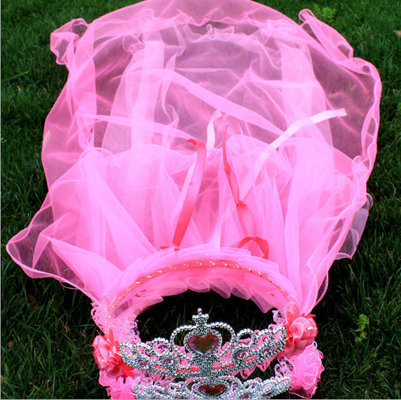 Children's crown veil, girls head flower veil headband, wedding princess wreath, wedding photography floor headdress hai supplier