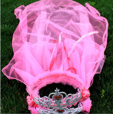 Children's crown veil, girls head flower veil headband, wedding princess wreath, wedding photography floor headdress hai supplier