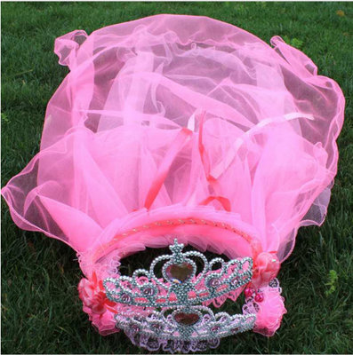 Children's crown veil, girls head flower veil headband, wedding princess wreath, wedding photography floor headdress hai supplier