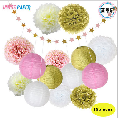 Birthday party, wedding decoration items, set paper ball, paper string, paper lantern 15 combinations of a box supplier