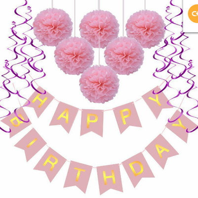 Paper Ball Bunting Set Wedding Party This set includes: A set of pink happy birthday fish tail flag supplier