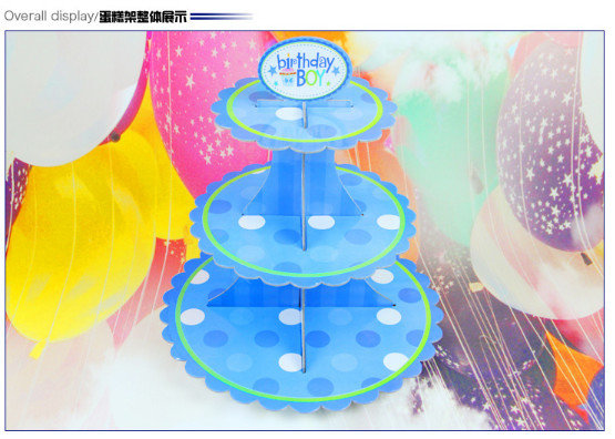 Party Children's Birthday Decoration Paper Blue Petal Folding Cake Stand Three-layer Paper Crafts Factory Wholesale supplier