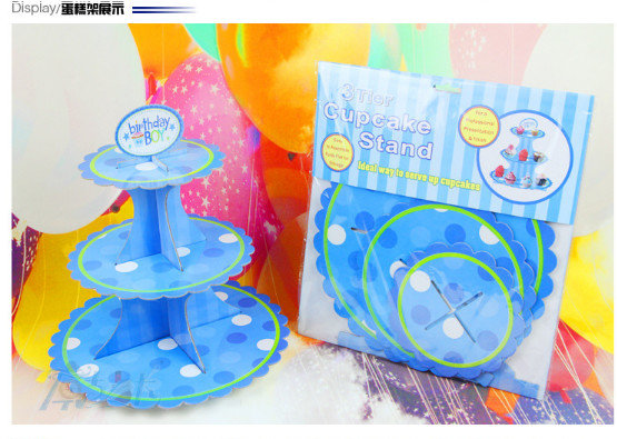 Party Children's Birthday Decoration Paper Blue Petal Folding Cake Stand Three-layer Paper Crafts Factory Wholesale supplier