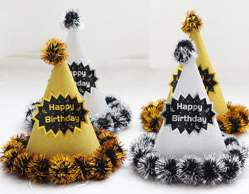 Gold and Silver Hair Ball Birthday Hat Adult Children's Birthday Birthday Party Paper Hat Exquisite burrs Report supplier