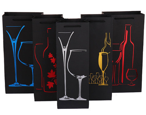 High-grade wine box packaging bag Black card single and double wine gift paper bag supplier