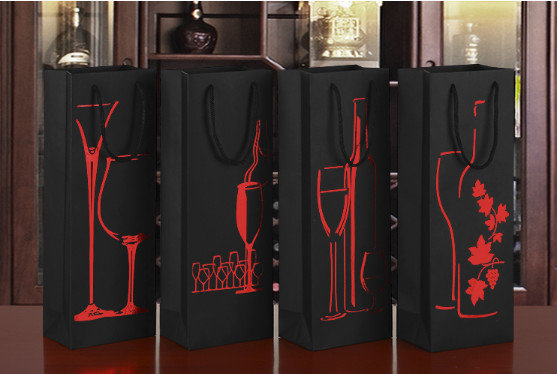 High-grade wine box packaging bag Black card single and double wine gift paper bag supplier