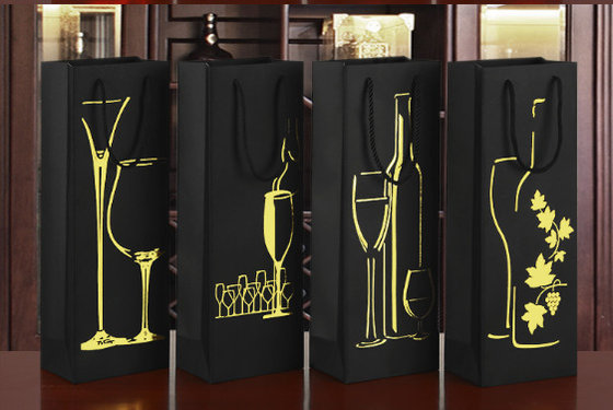 High-grade wine box packaging bag Black card single and double wine gift paper bag supplier