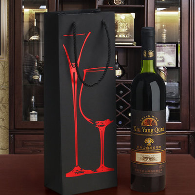 High-grade wine box packaging bag Black card single and double wine gift paper bag supplier