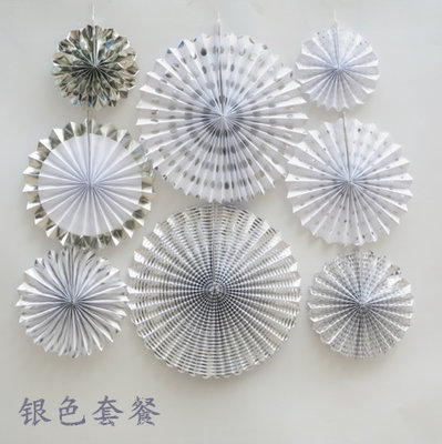 Custom silver folding fan festival festive supplies paper fan Birthday party wedding decorations home decor 6pcs/set supplier