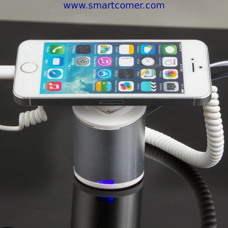 COMER anti-theft cable locking mobile phone security stands with alarm charging display