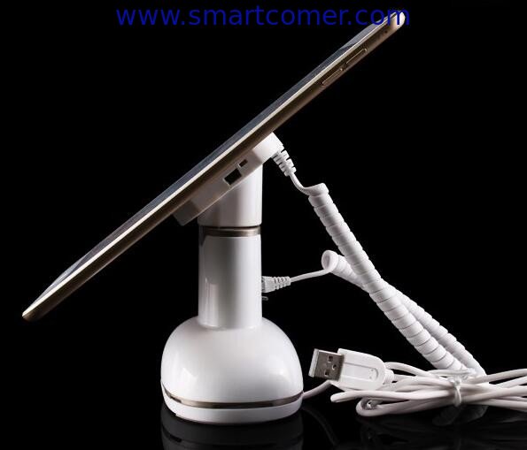COMER anti-theft security desk displaying solutions for tablet alarm stands with spring alarm sensor cord