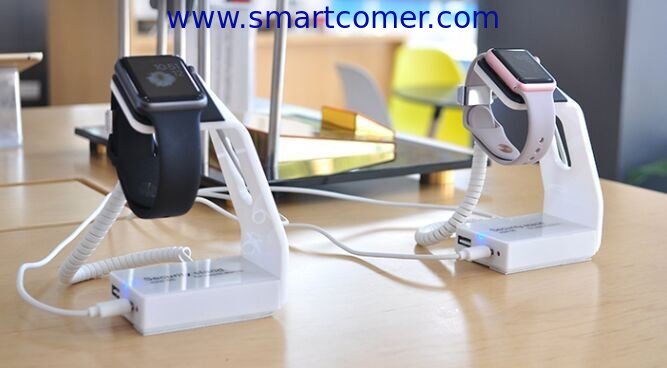 COMER cable locking security smart watch display stands with alarm for mobile phone retail stores