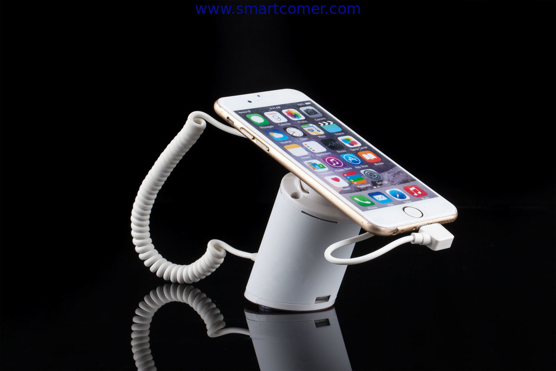 COMER Mobile Phone Security retail counter display with alarm sensor and charging cables