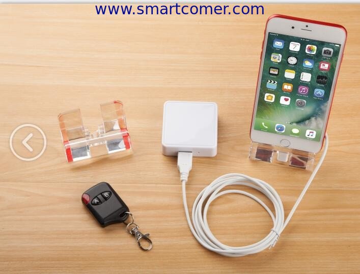 COMER Hot sale acrylic holders cell phone security display holder with 2 port alarm system