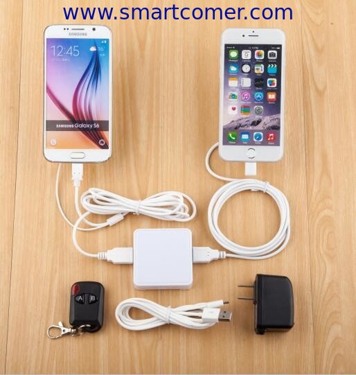 COMER anti-theft locking security retail display for mobile phone stands with alarm and type c charging cable